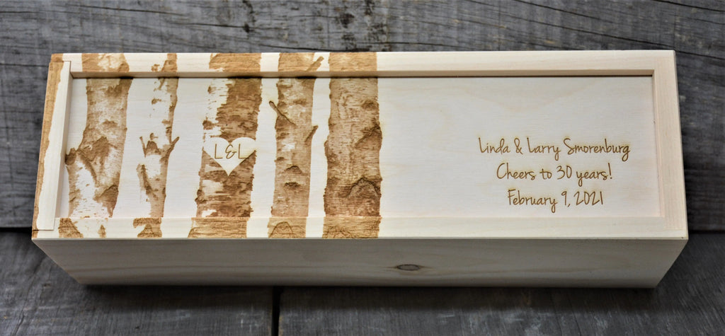 Custom Pine Wine Boxes - Birch Tree Design 17.